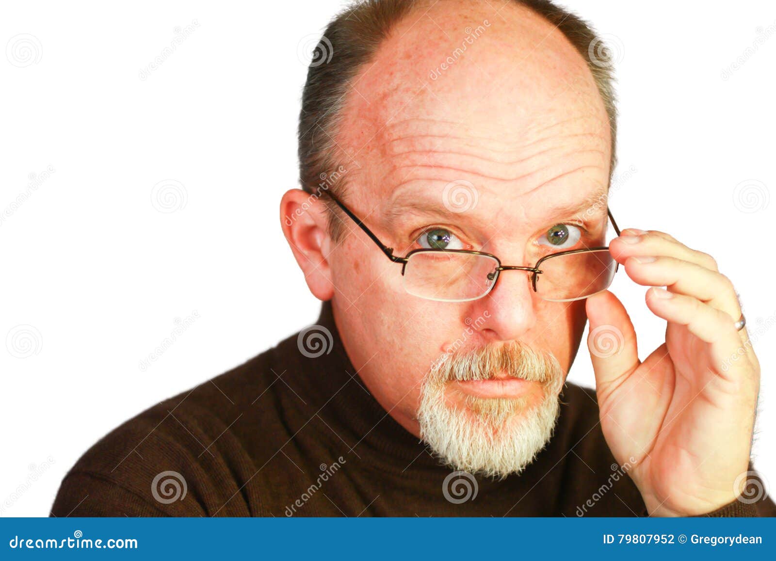 Handsome Bald Man with Goatee Looking Over Glasses Stock Photo - Image ...