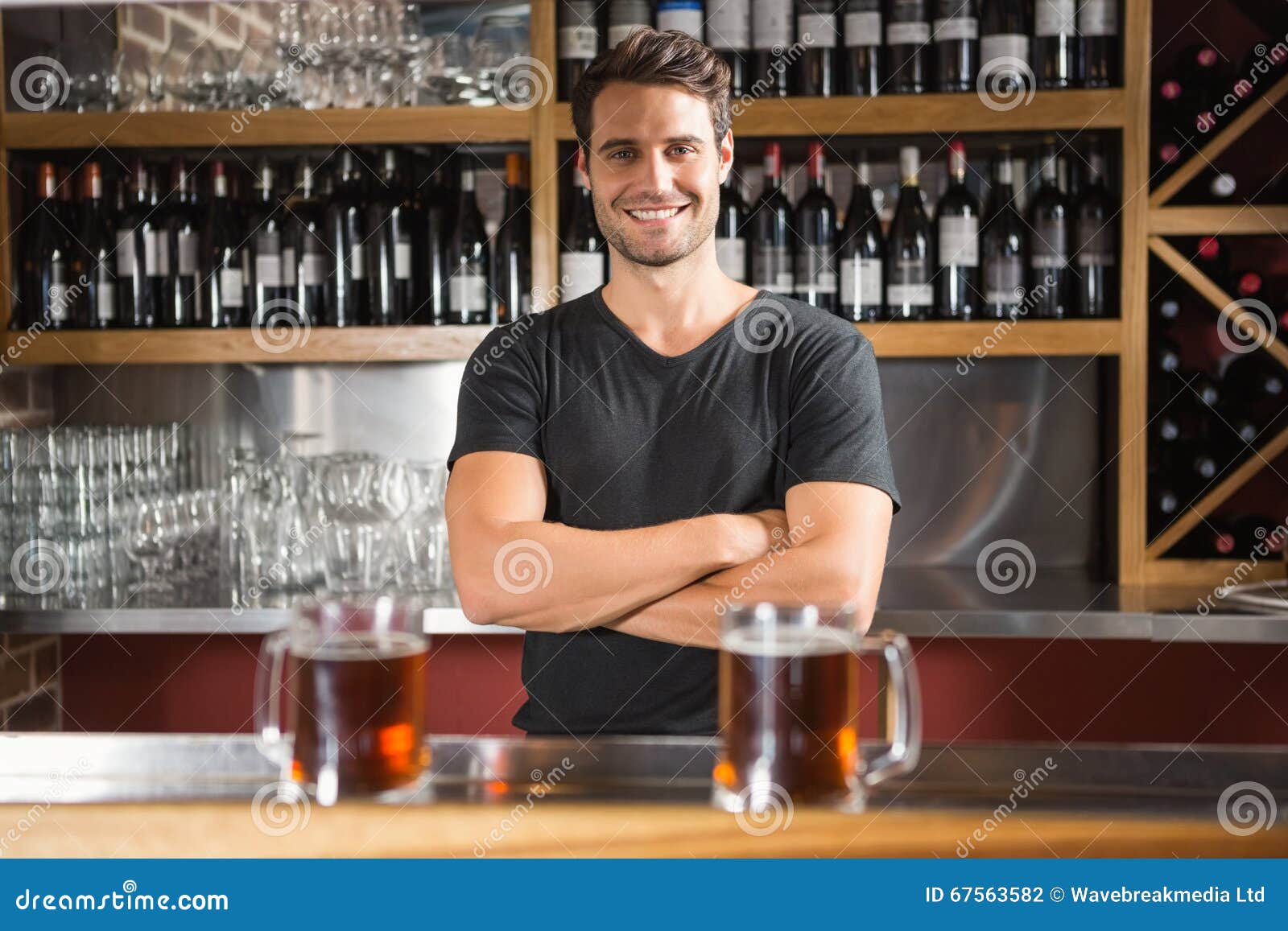 Handsome Bar Tender Standing Behind His Counter Stock Photo - Image of ...