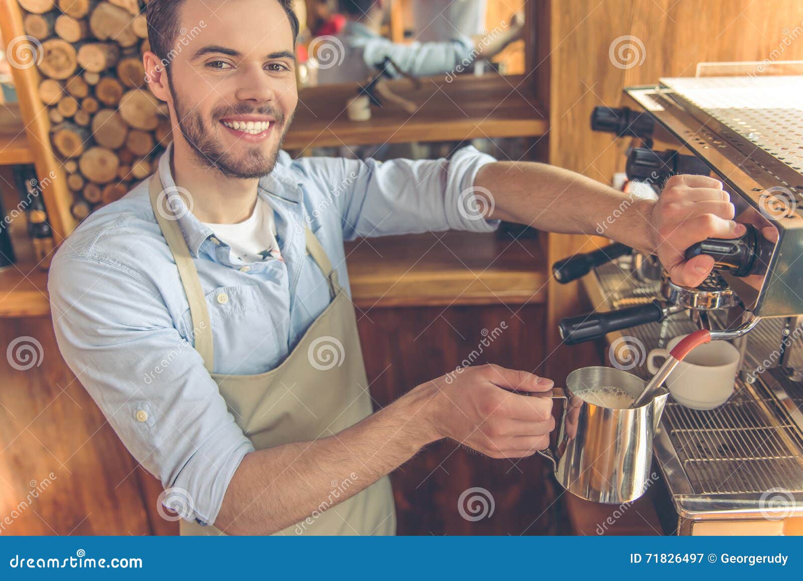 Handsome barista at cafe stock image. Image of drink - 71826497