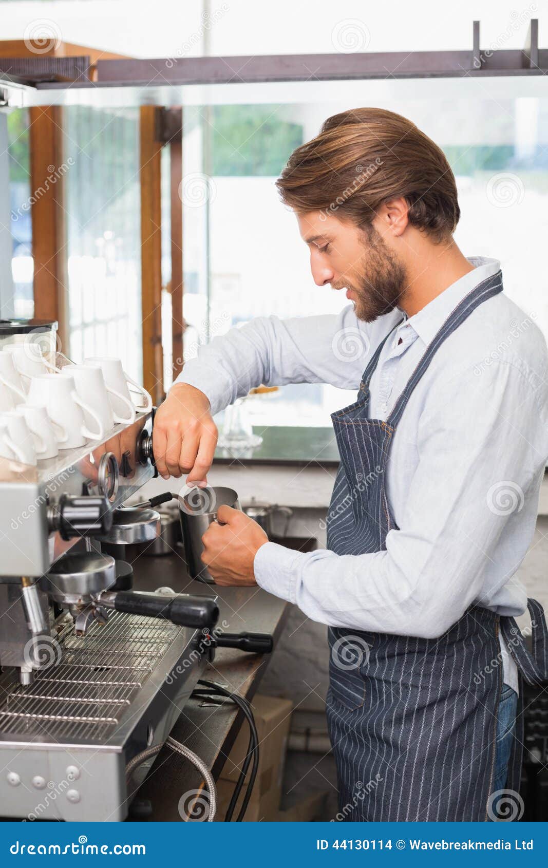 Handsome Barista Making a Cup of Coffee Stock Photo - Image of view ...