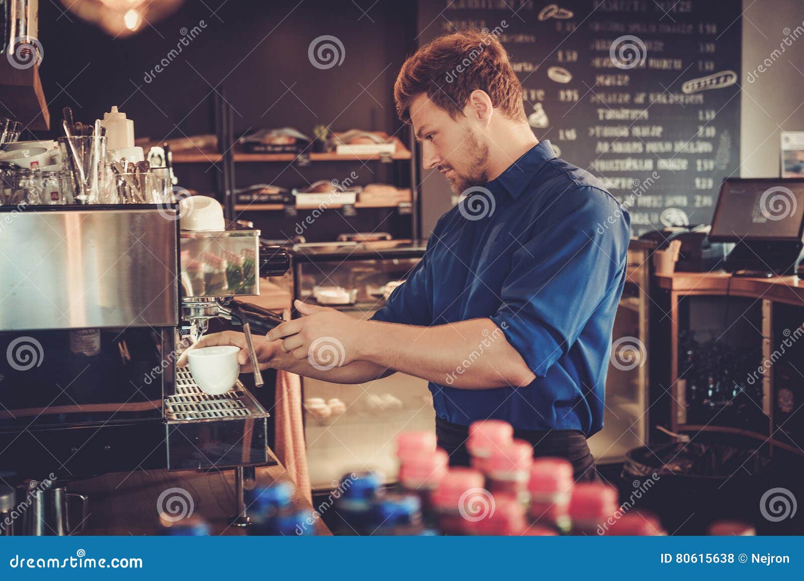 Handsome Barista Preparing Cup of Coffee for Customer in Coffee Shop ...