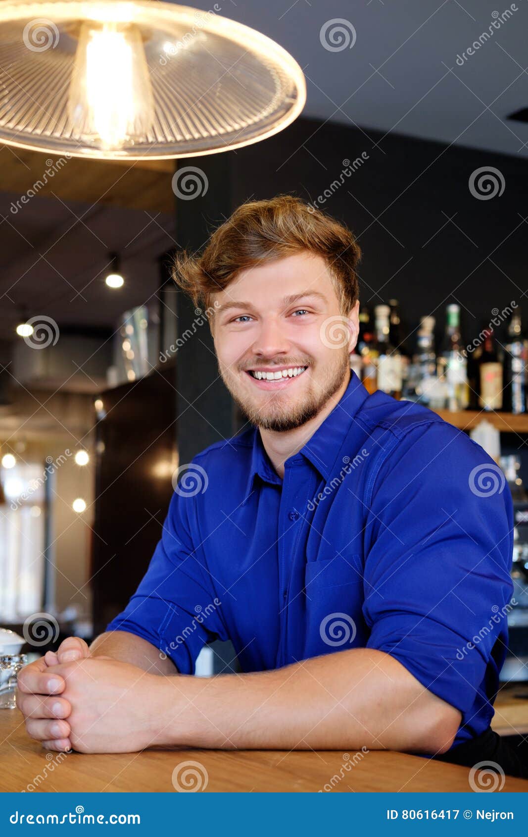Handsome Barman Having Fun at Bar Counter in Bakery Stock Image - Image ...