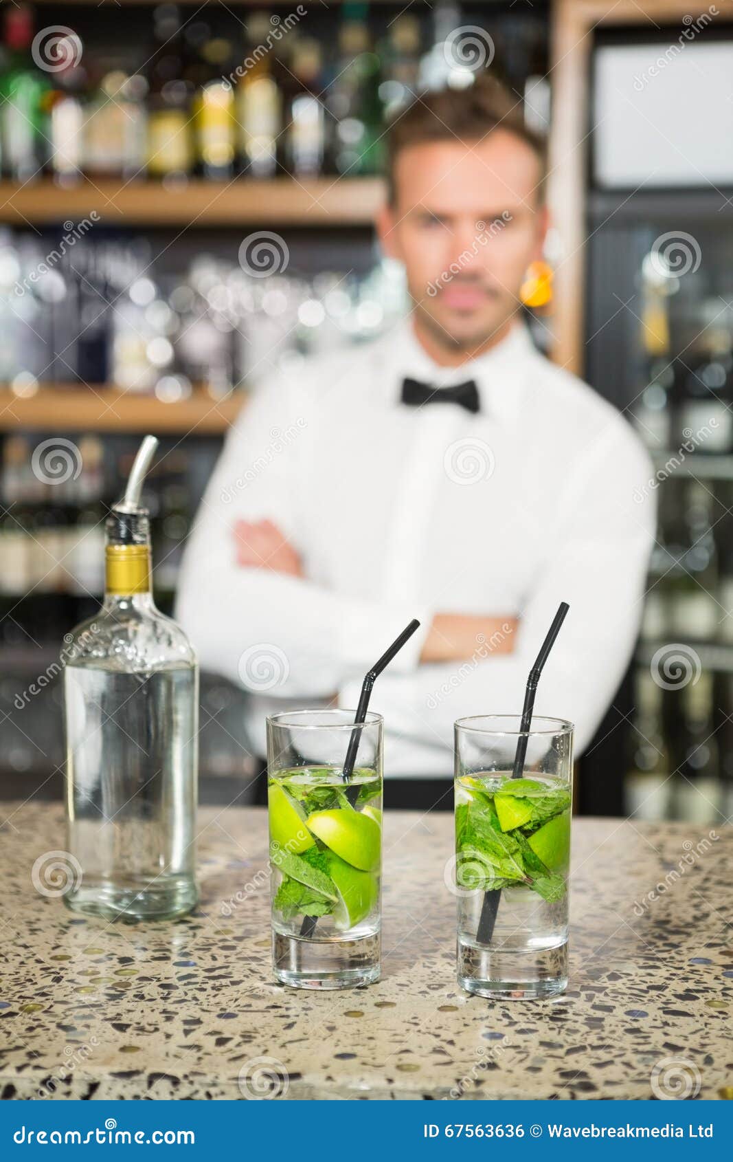 Handsome Barman Standing Behind Cocktails Stock Photo - Image of adult ...