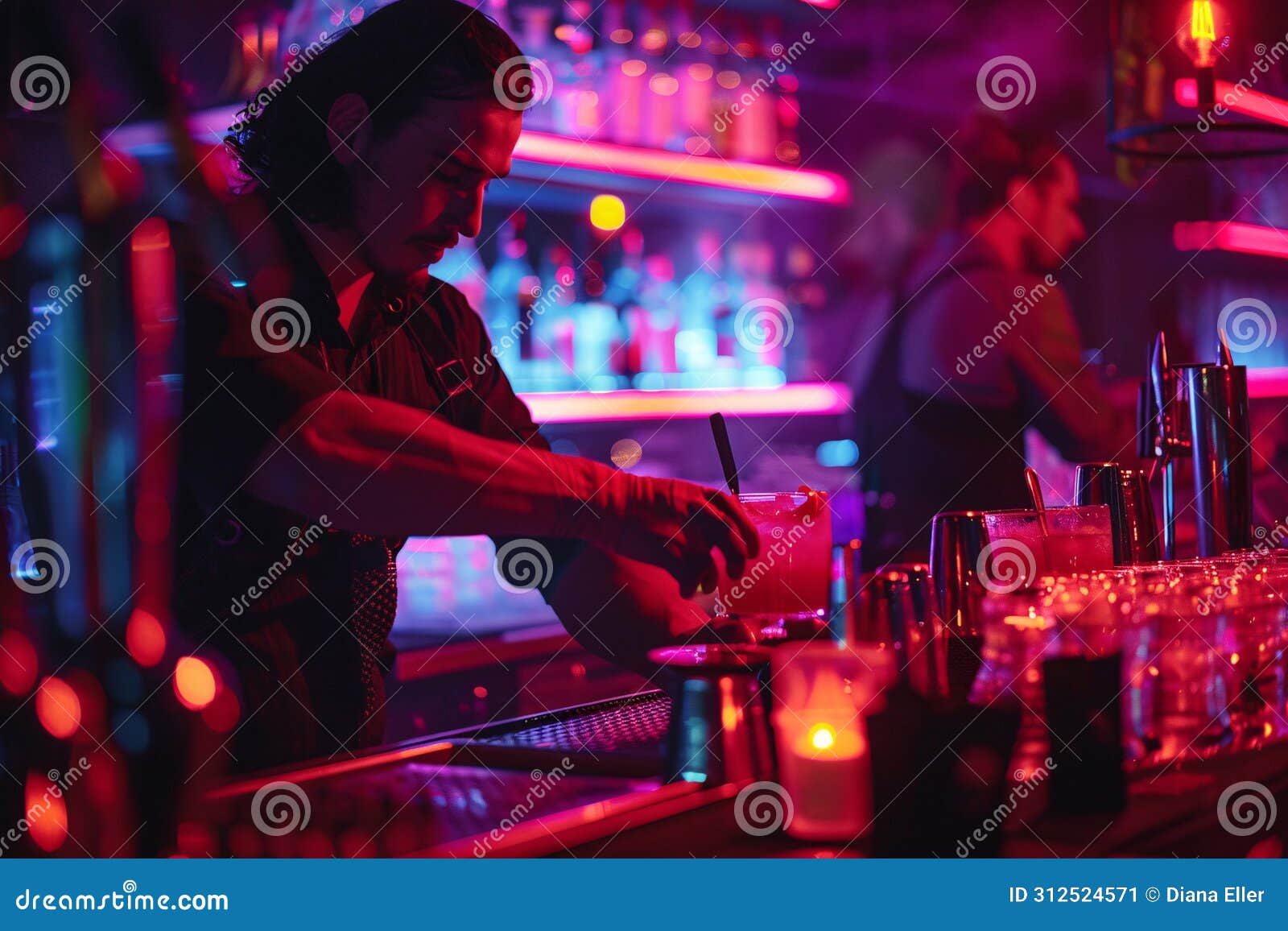 Handsome Bartender Making Cocktail in Night Club Stock Illustration ...