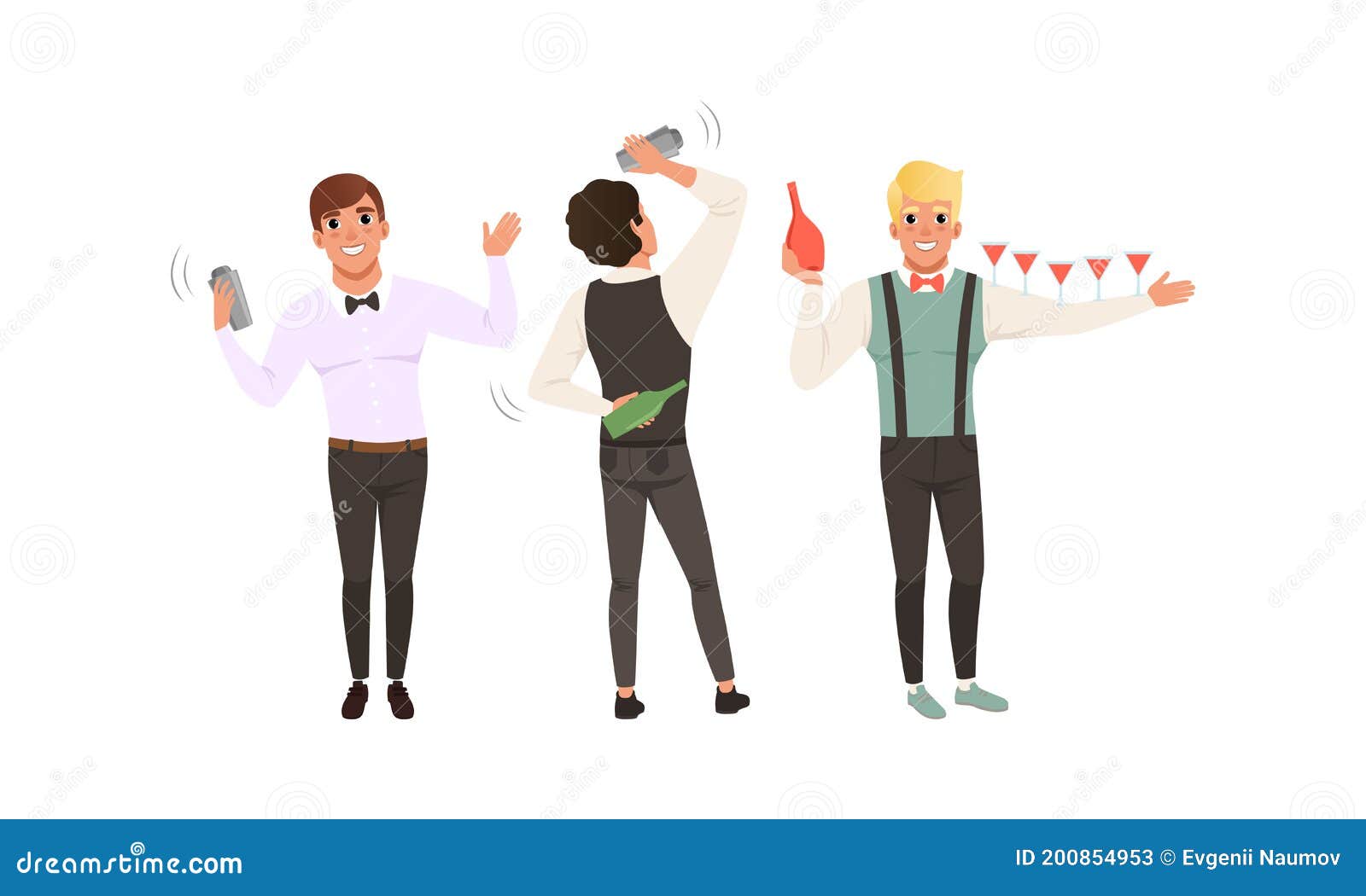 Handsome Bartender Man Character with Bow Tie Shaking Alcoholic Drinks ...