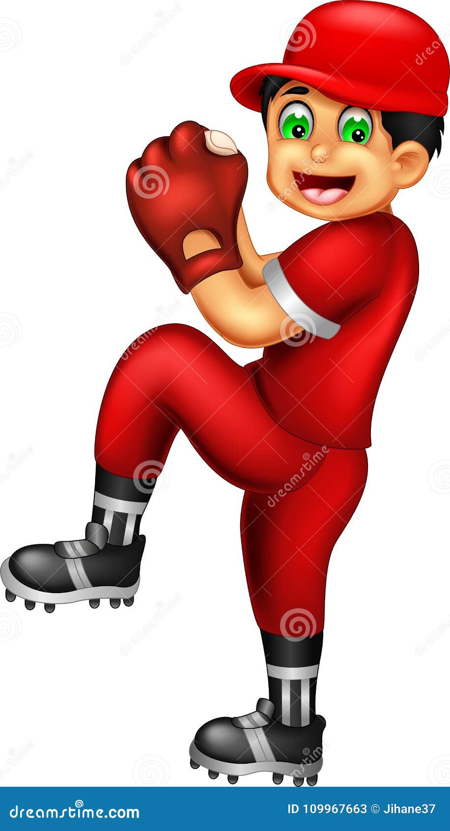 Handsome Batter Cartoon in Action with Smiling Stock Illustration ...