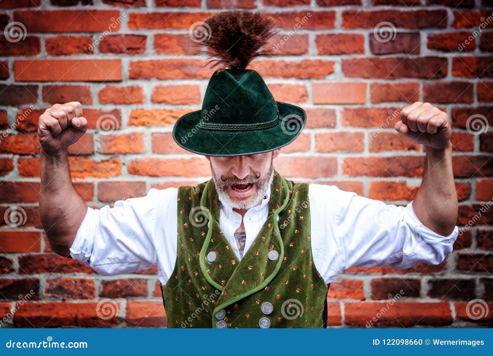 Handsome Bavarian Man Flexing His Muscles Stock Photo - Image of male ...