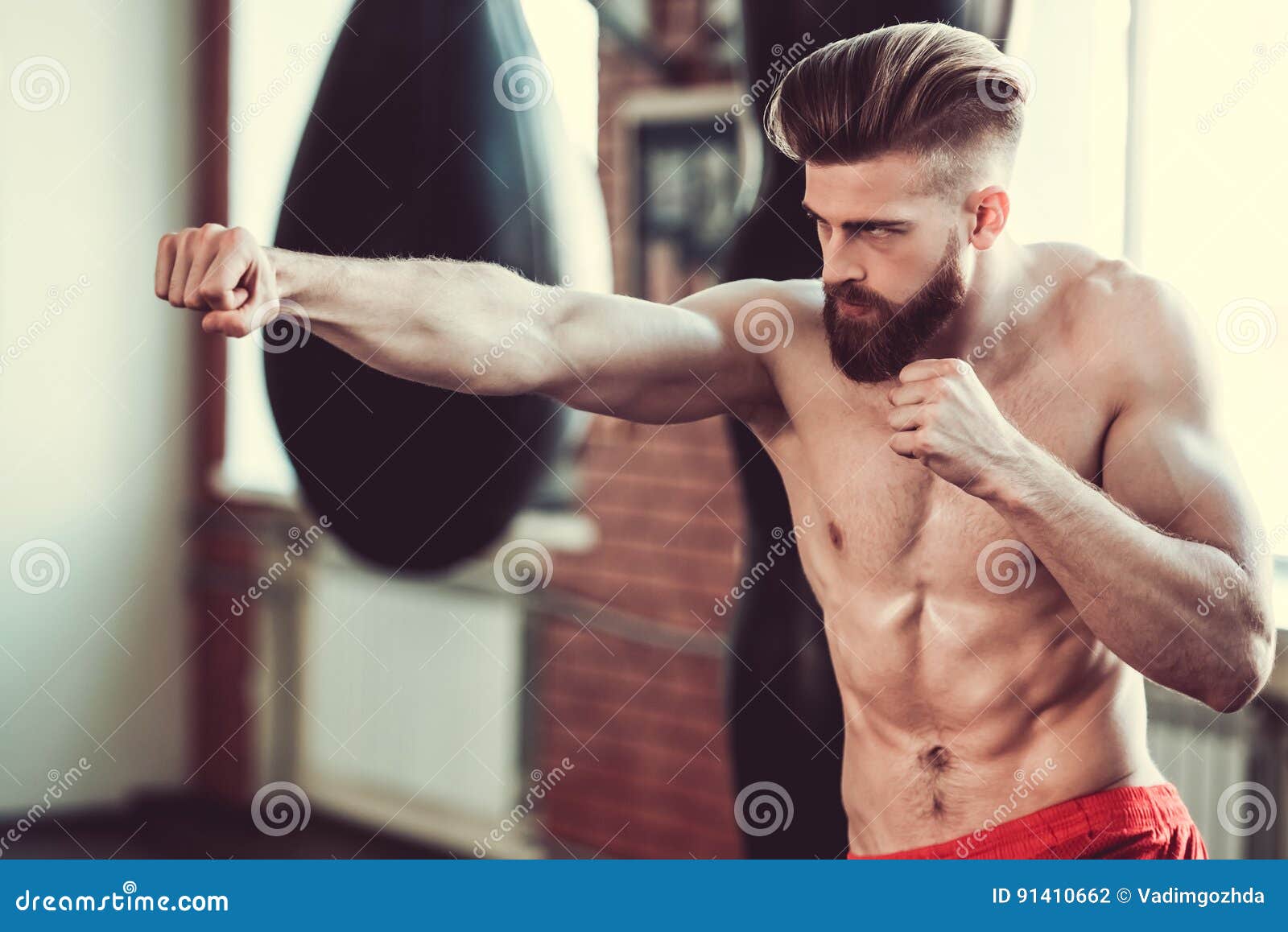 Handsome bearded boxer stock photo. Image of arts, caucasian - 91410662