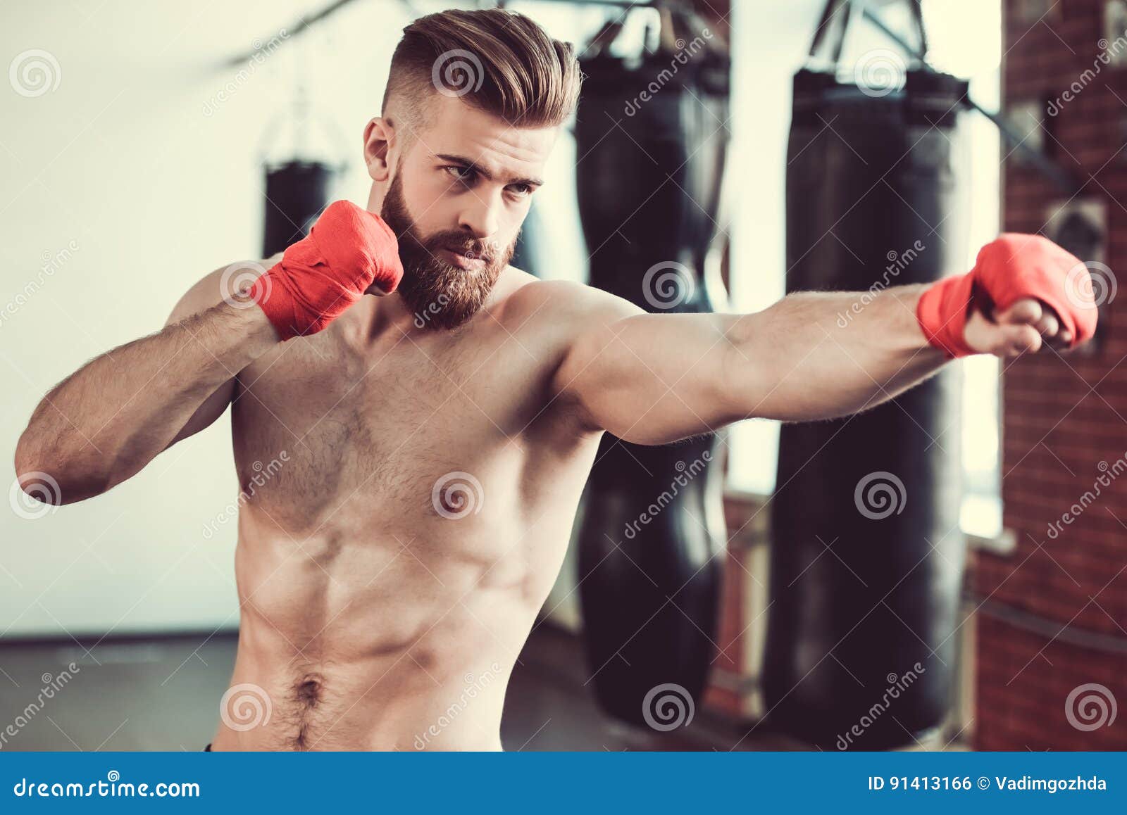 Handsome bearded boxer stock photo. Image of exercise - 91413166