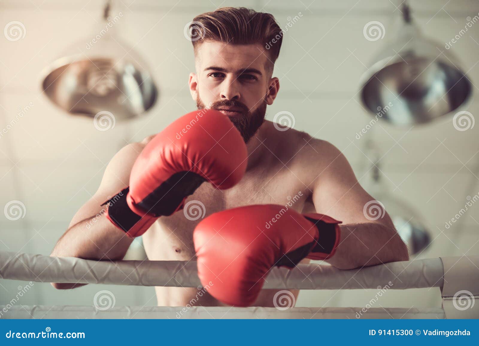 Handsome bearded boxer stock photo. Image of gloves, fitness - 91415300