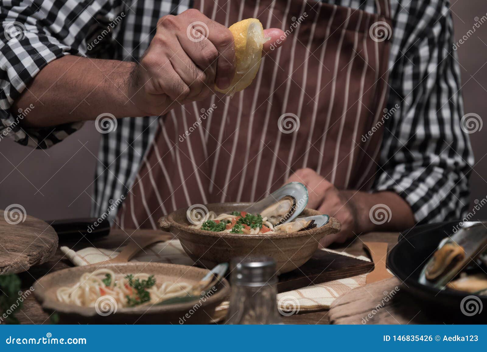Handsome Bearded Cheef Cook Prepairing Spaghetti on a Kitchen Stock ...