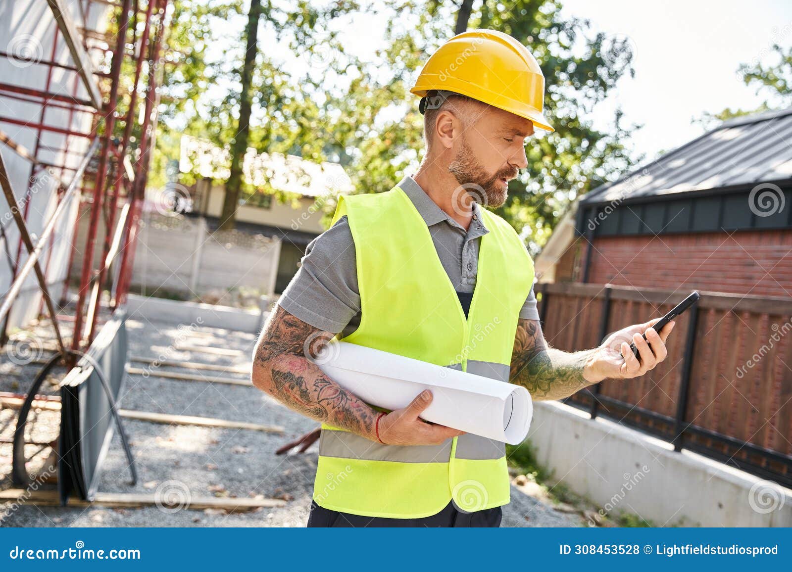 Handsome Bearded Construction Worker with Tattoos Stock Photo - Image ...