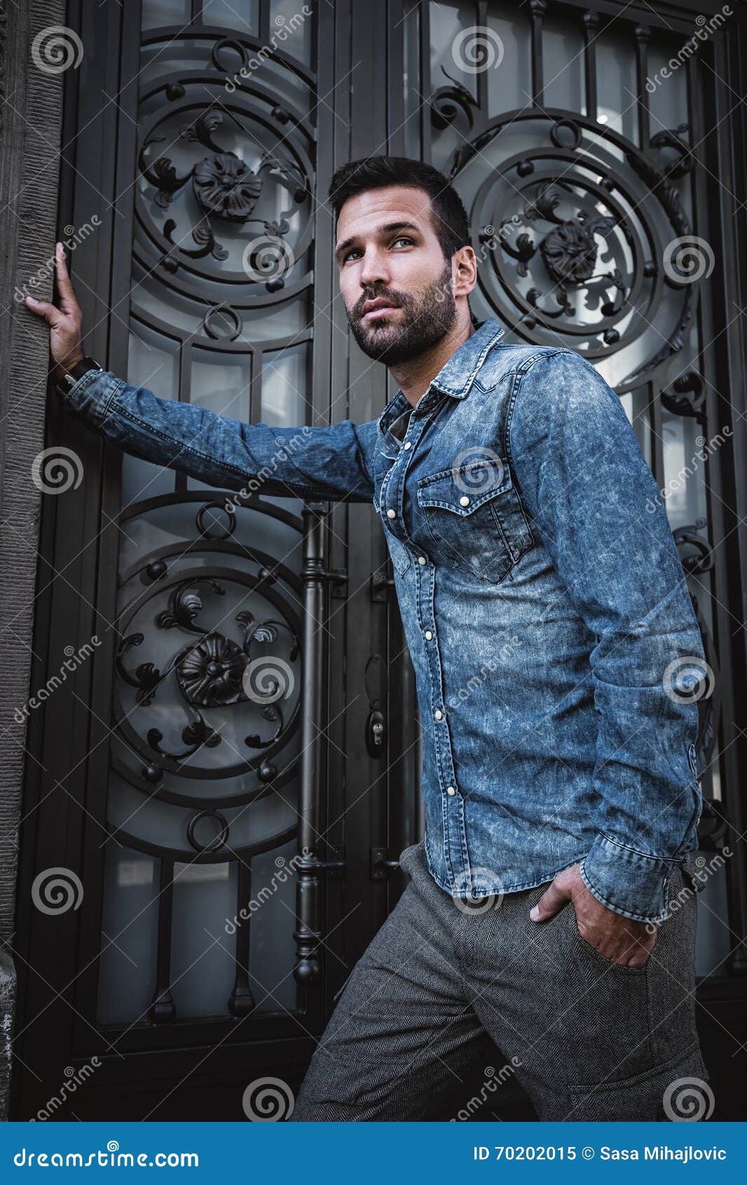 Handsome Bearded Man Leaning on Dorway Stock Image - Image of macho ...