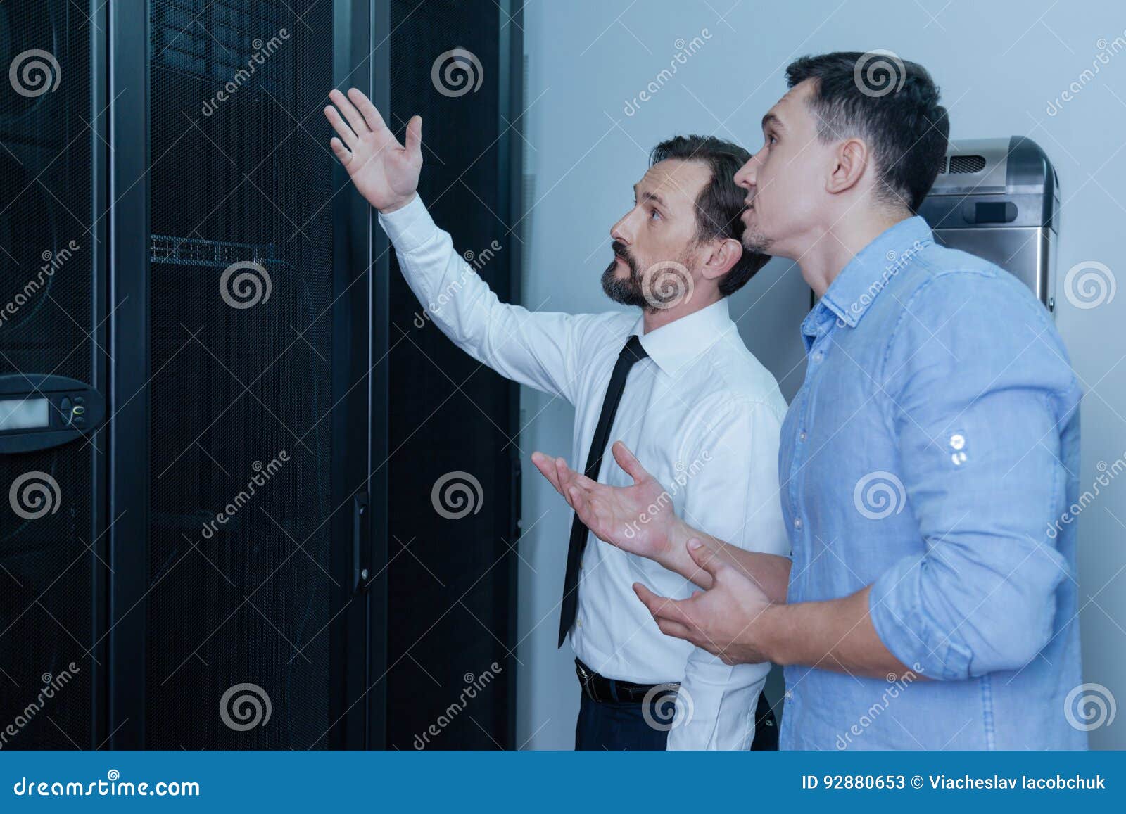 Handsome Bearded Man Pointing at the Data Server Stock Image - Image of ...