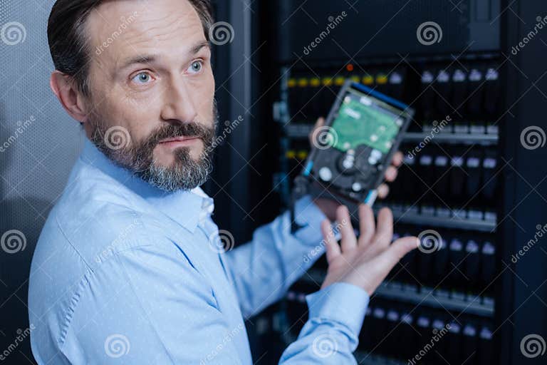 Handsome Bearded Man Pointing At The Hard Drive Stock Image Image Of Person Privacy 92879497