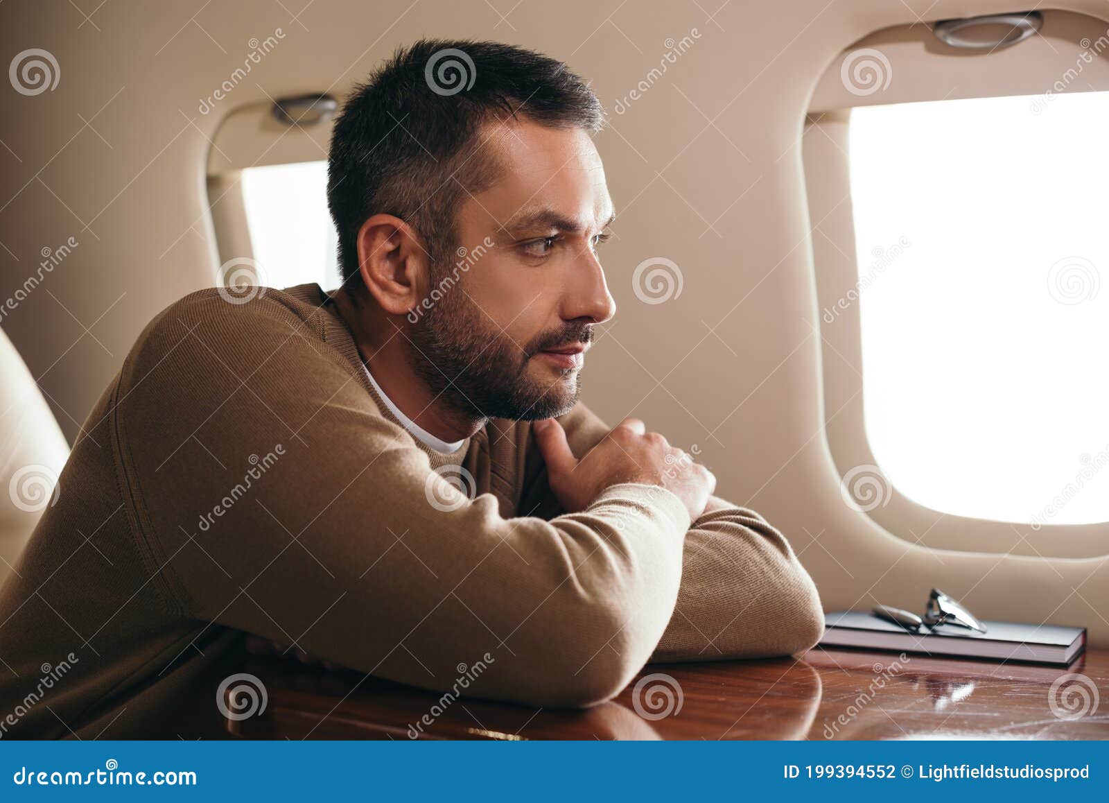 Bearded Man Sitting in First Class of Private Jet Stock Photo - Image ...