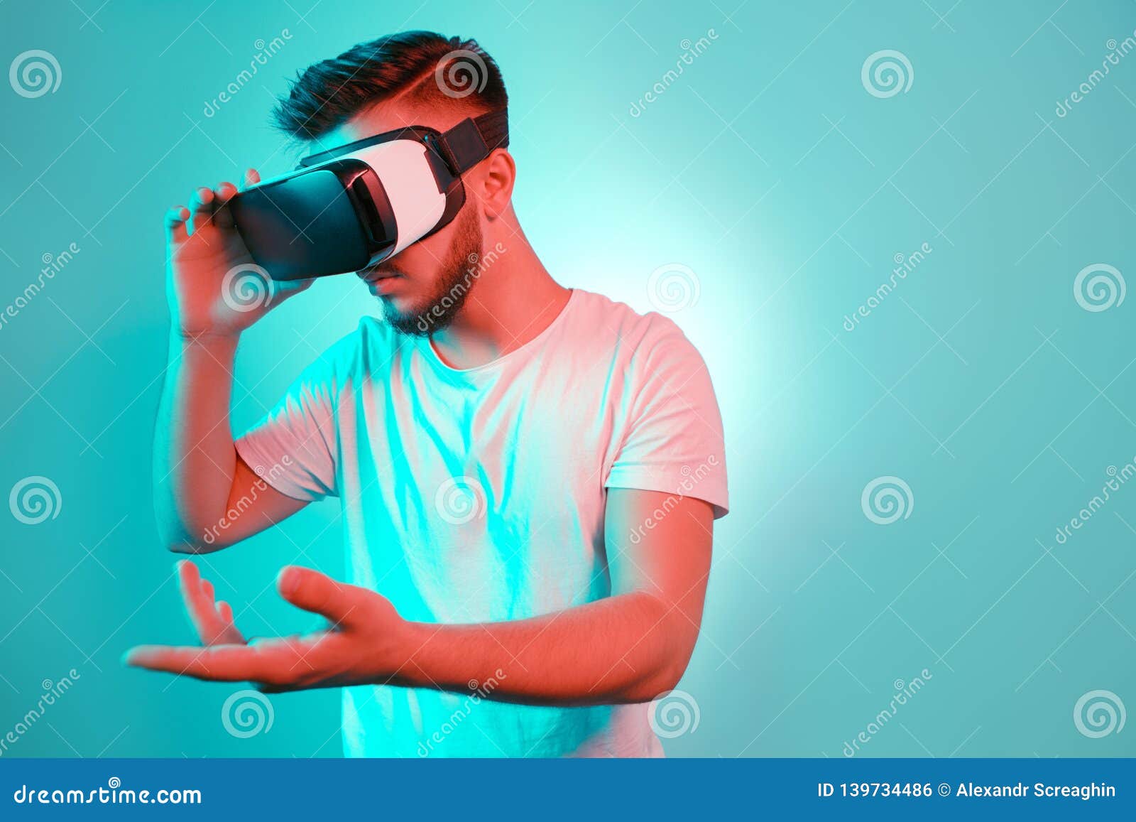 Handsome Bearded Man Trying VR Headset and Exploring Another World on ...