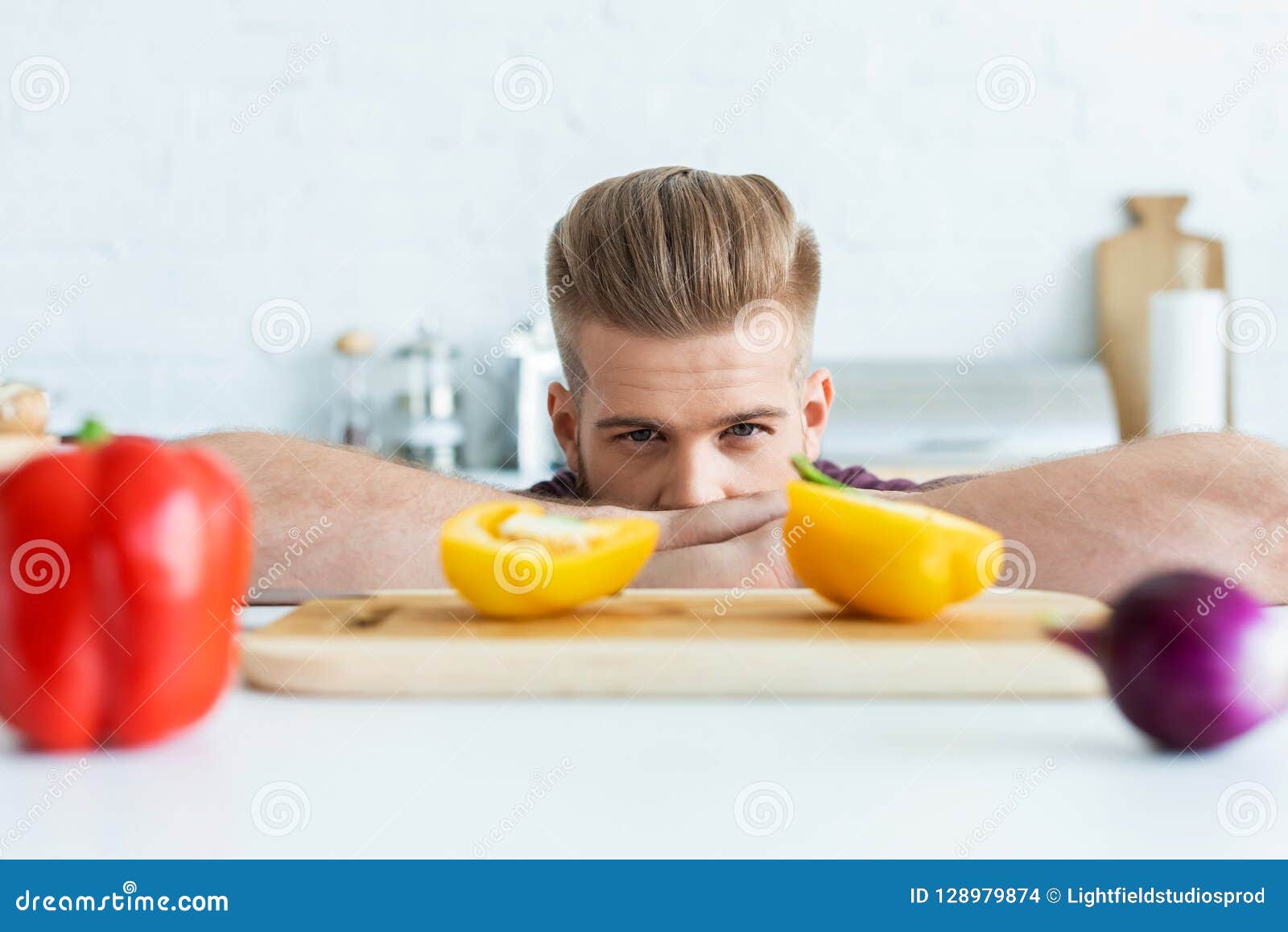 Handsome Bearded Young Man Looking at Fresh Vegetables Stock Photo ...
