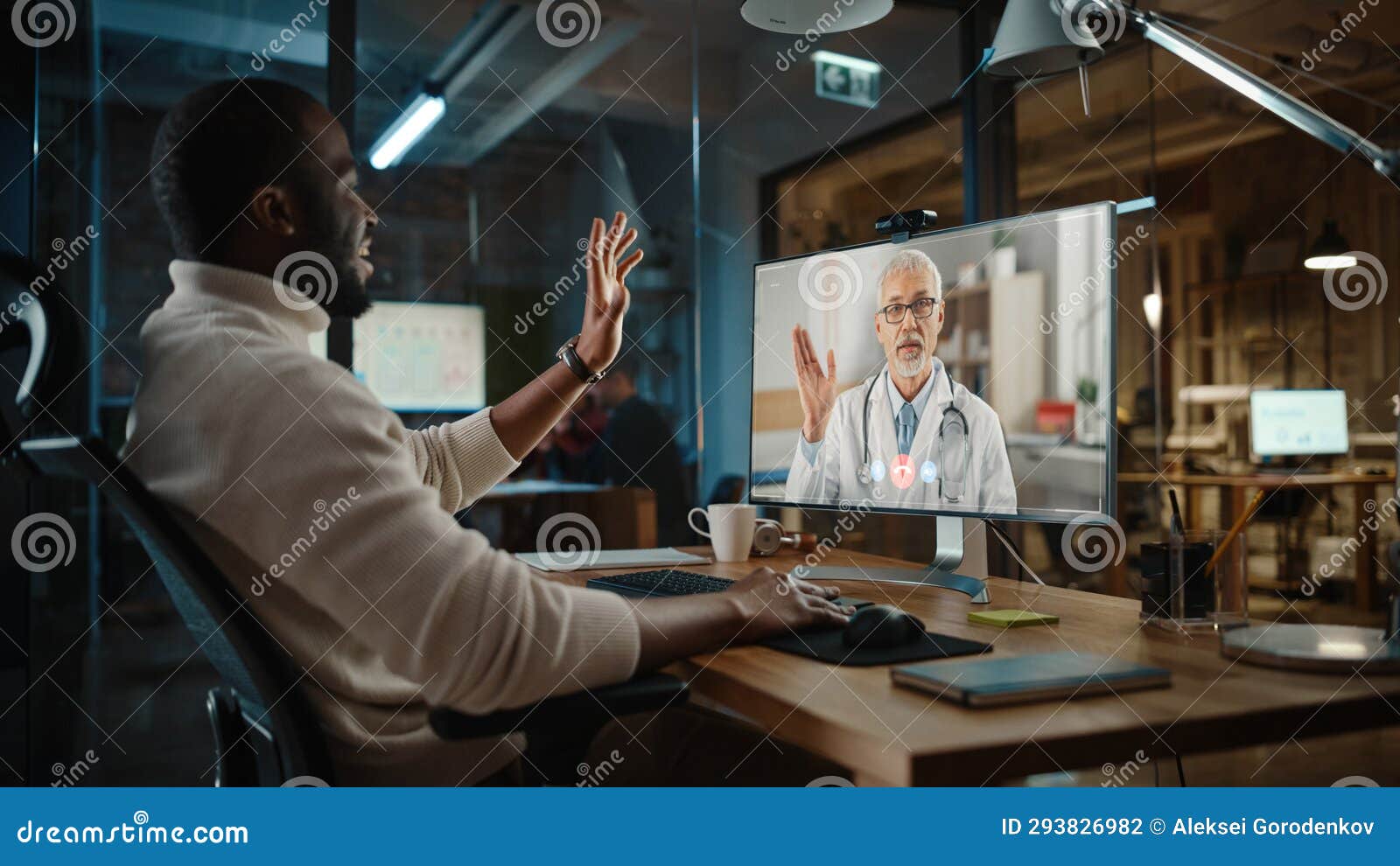 Handsome Black African American Project Manager is Making a Video Call ...