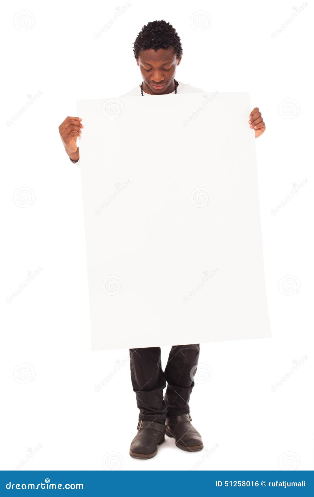 Handsome Black Guy with Empty Table Stock Photo - Image of holding ...