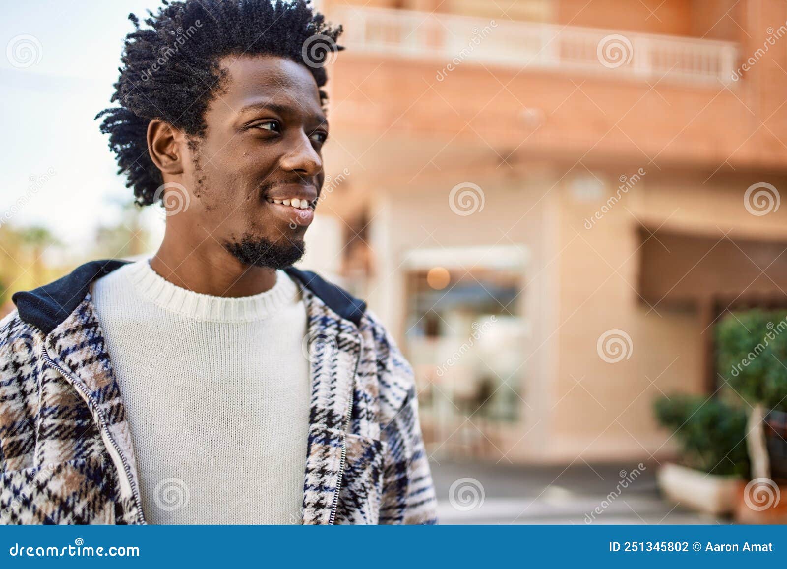 Handsome Black Man with Afro Hair and Beard Smiling Happy Outdoors ...