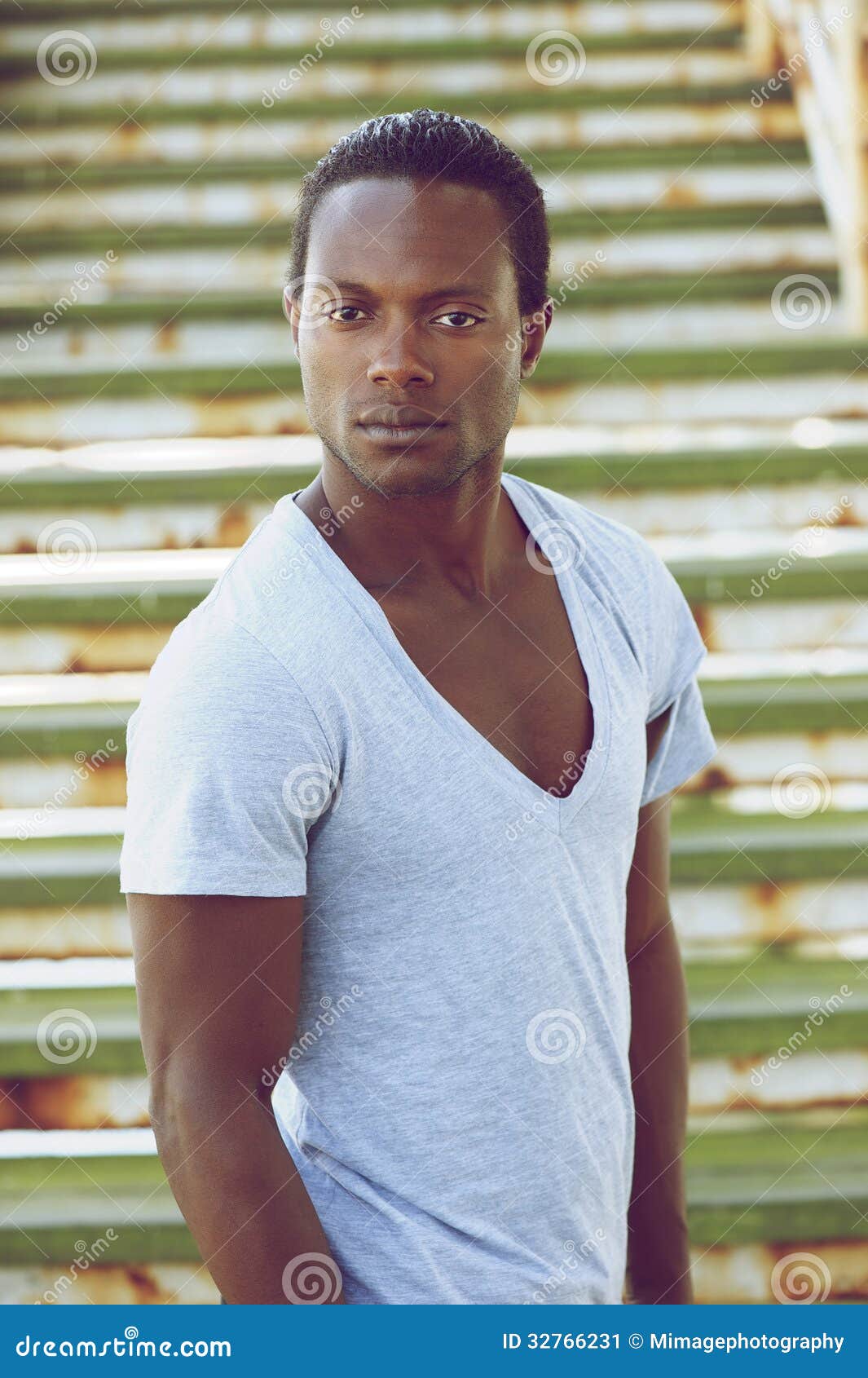 Handsome Black Man Standing Outdoors Stock Image - Image of face ...