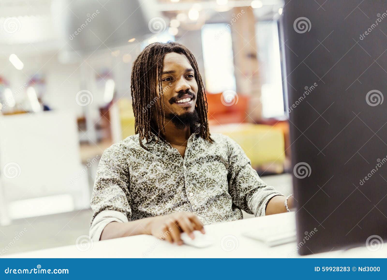 Handsome Black Man Working on a Computer Stock Image - Image of person ...