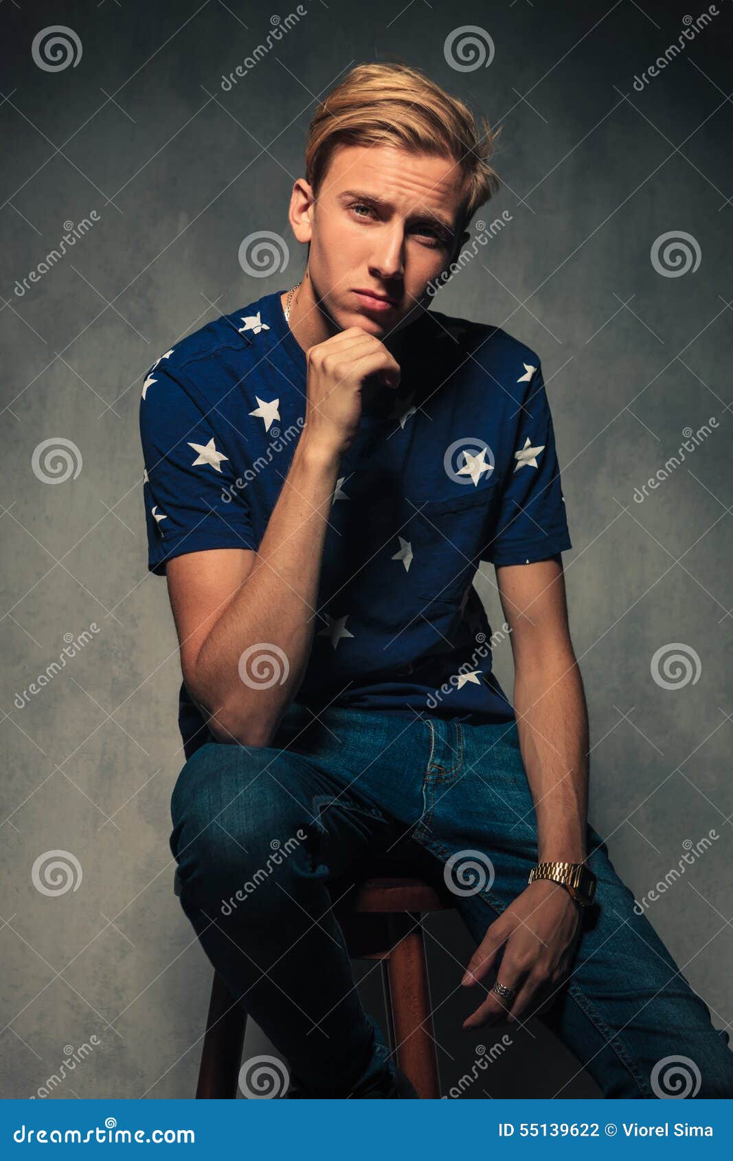 Handsome Blond Man in a Pensive Pose Stock Photo - Image of casual ...