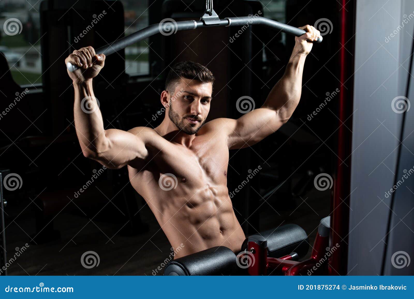 Bodybuilder Exercising Back in Gym Stock Photo - Image of equipment ...