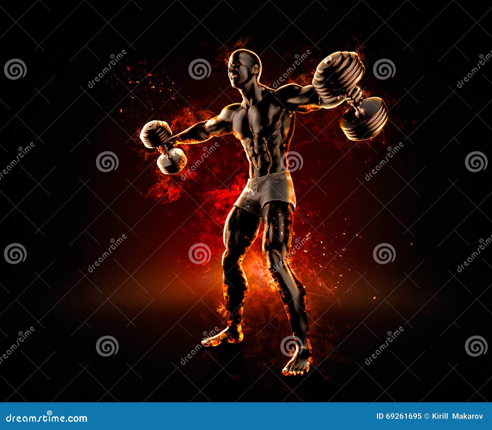 Handsome Bodybuilder with Dumbbells. 3d Illustration Stock Illustration ...