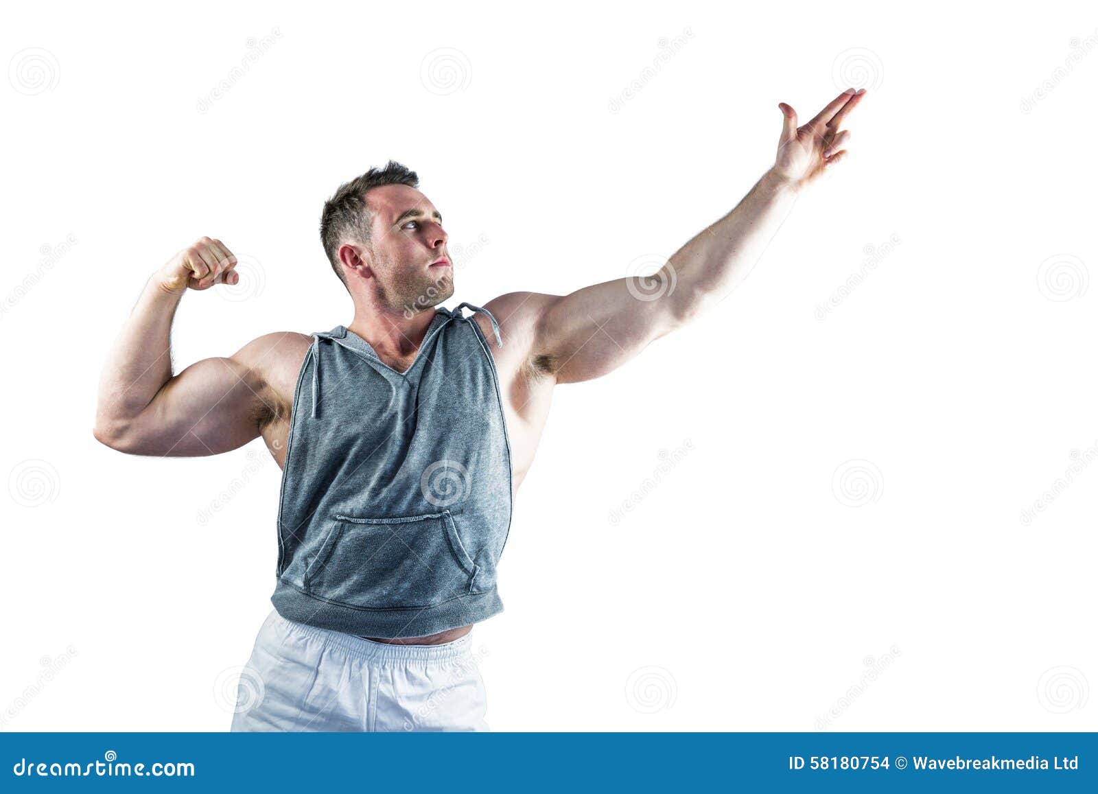 Handsome Bodybuilder Posing with Arms Up Stock Photo - Image of health ...