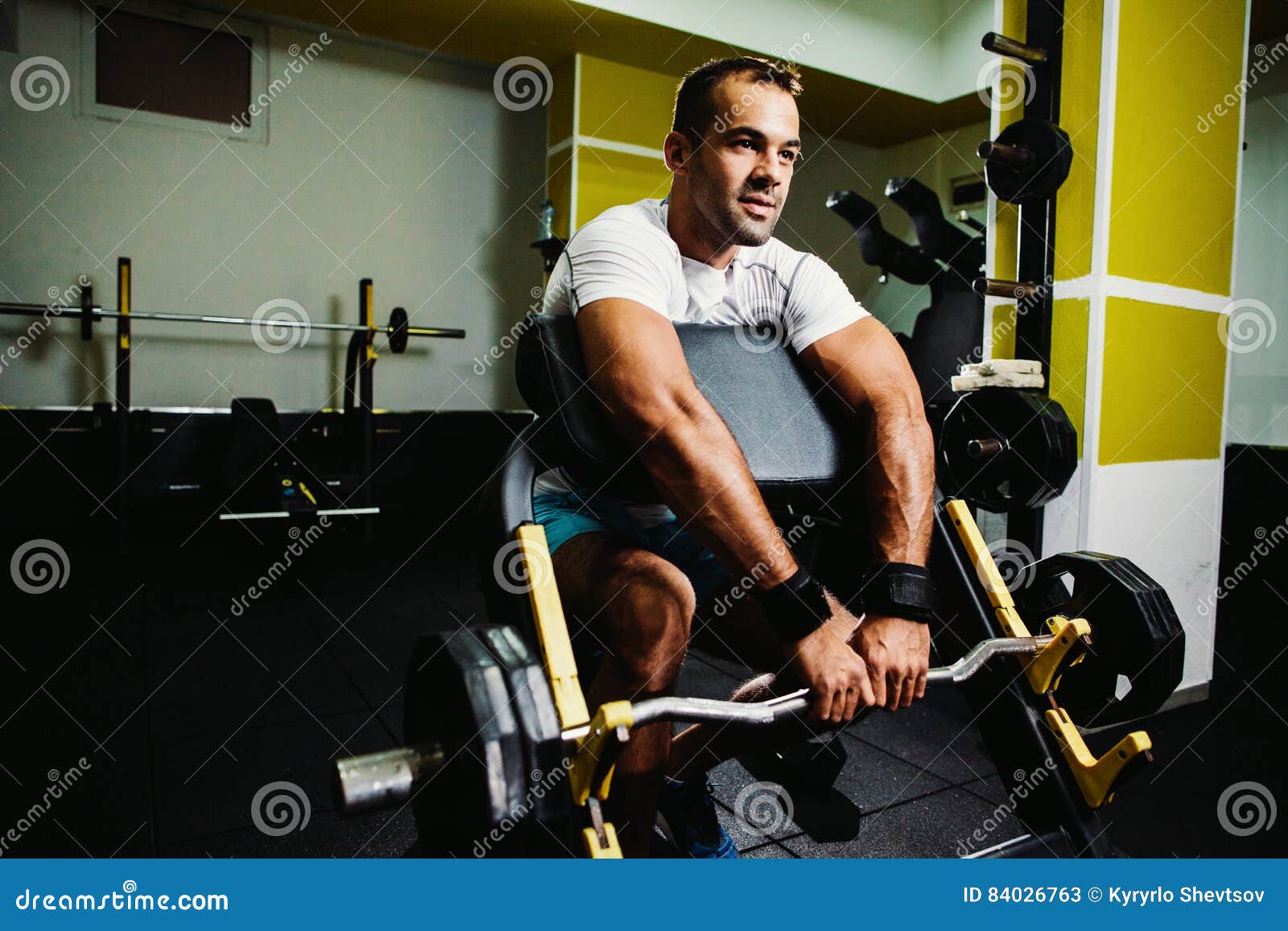 Handsome Bodybuilder Pumping Up Hands in Gym Stock Image - Image of ...