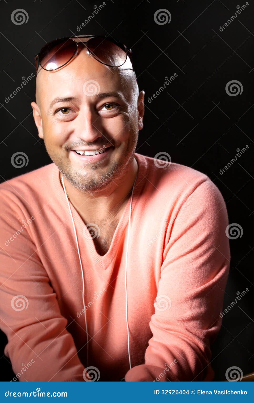 Handsome Bold Mid Aged Man with Sunglass Stock Photo - Image of hair ...