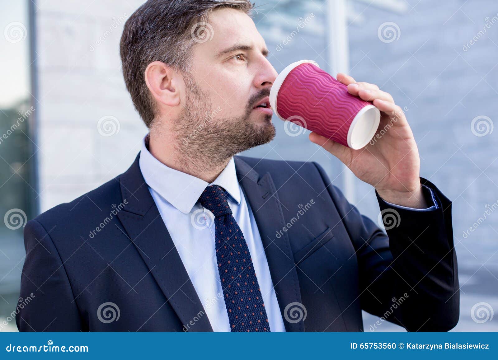 Handsome Boss Drinking Coffee Outdoor Stock Photo - Image of office ...