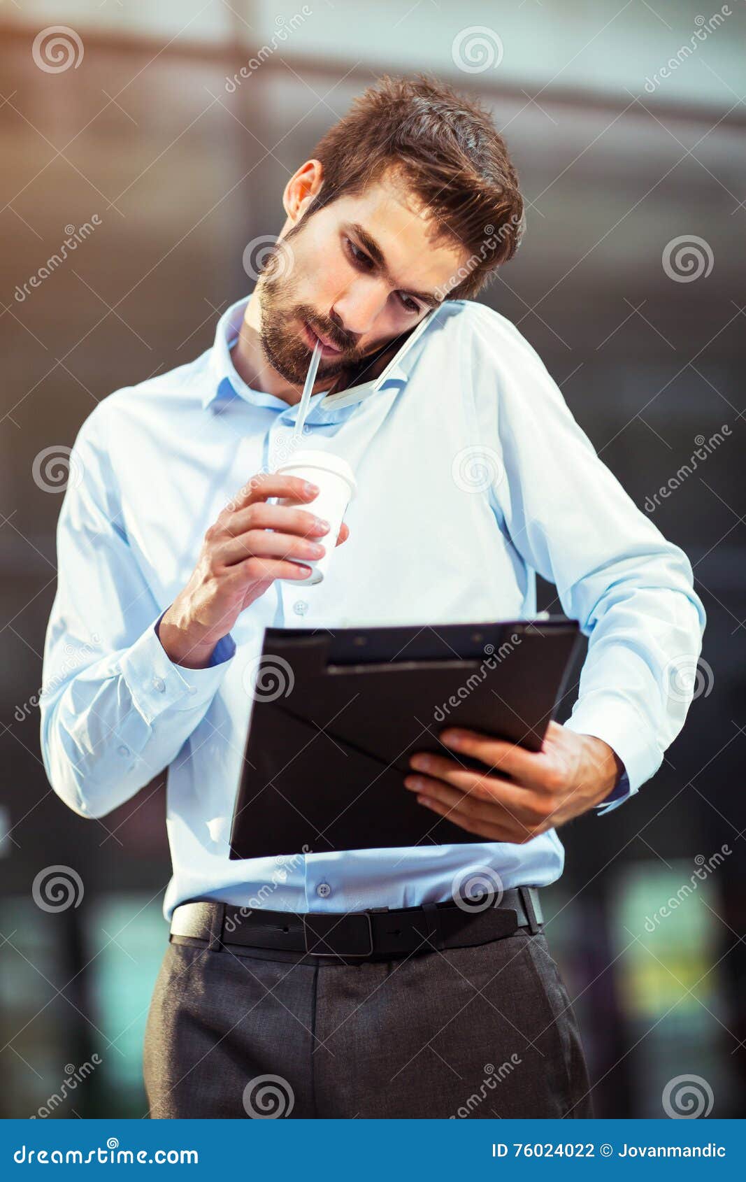 Handsome Boss Drinking Coffee Outdoor Stock Photo - Image of career ...