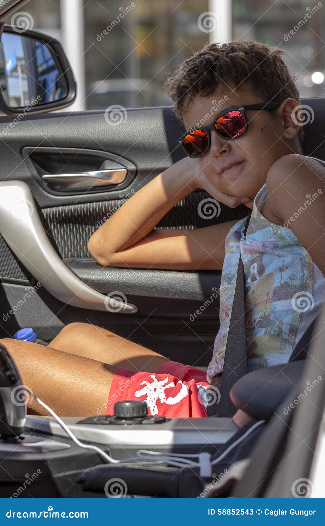 Handsome Boy in Car stock image. Image of cute, teen - 58852543