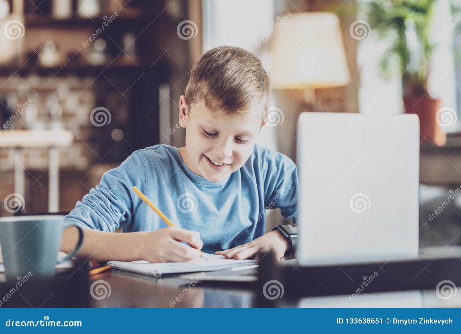 Handsome Boy Completing Task for School Stock Image - Image of ...