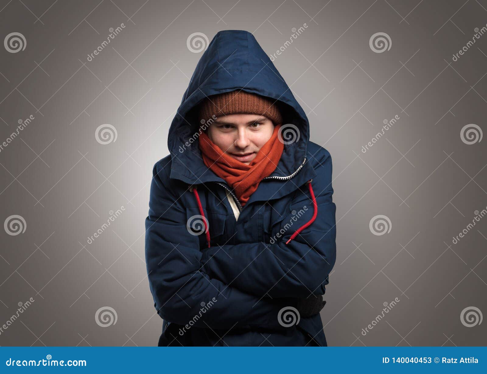 Handsome Boy Freezing in Warm Clothing Stock Image - Image of hipster ...