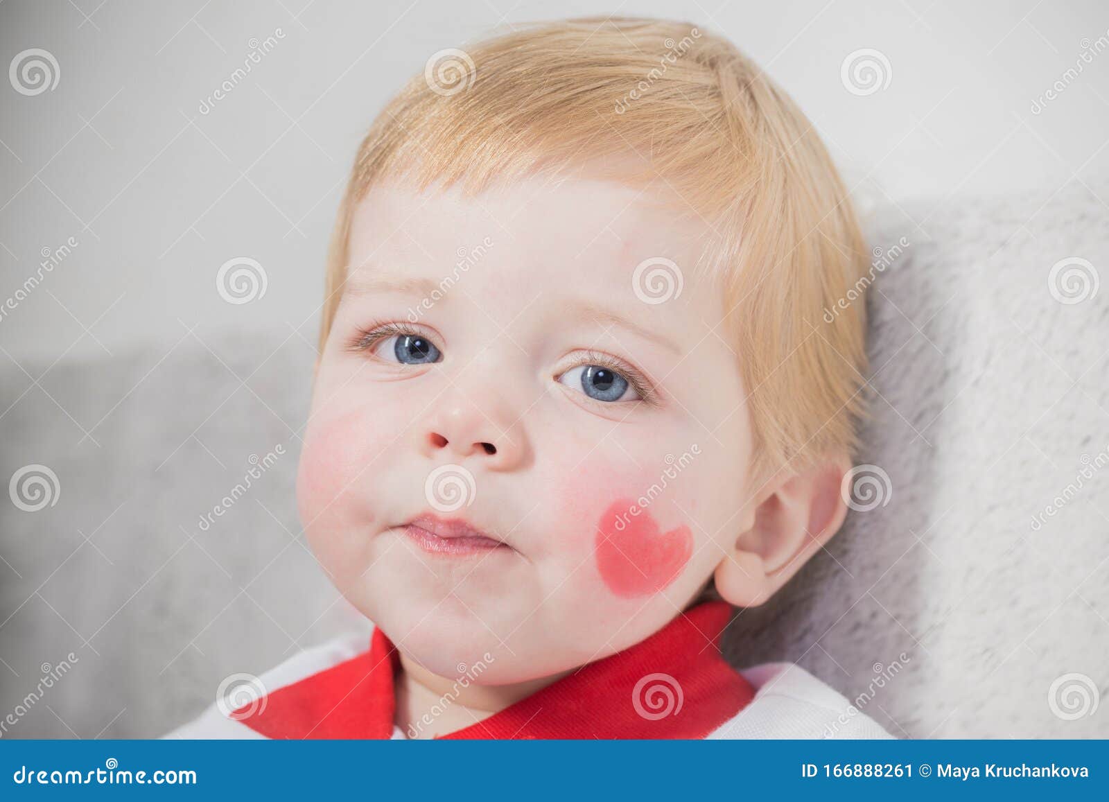 Handsome Boy with Heart Painted on Cheek Stock Image - Image of beauty ...