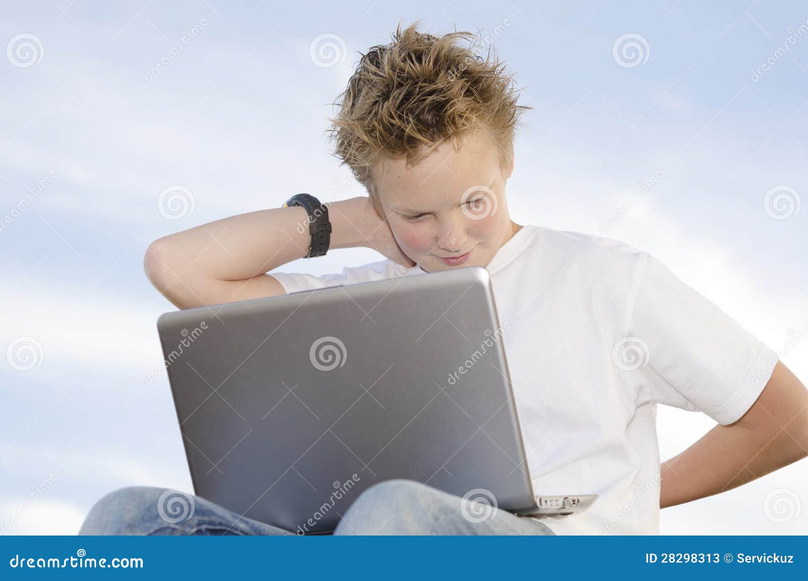 Handsome Boy Rest with Mobile Computer Stock Image - Image of computer ...