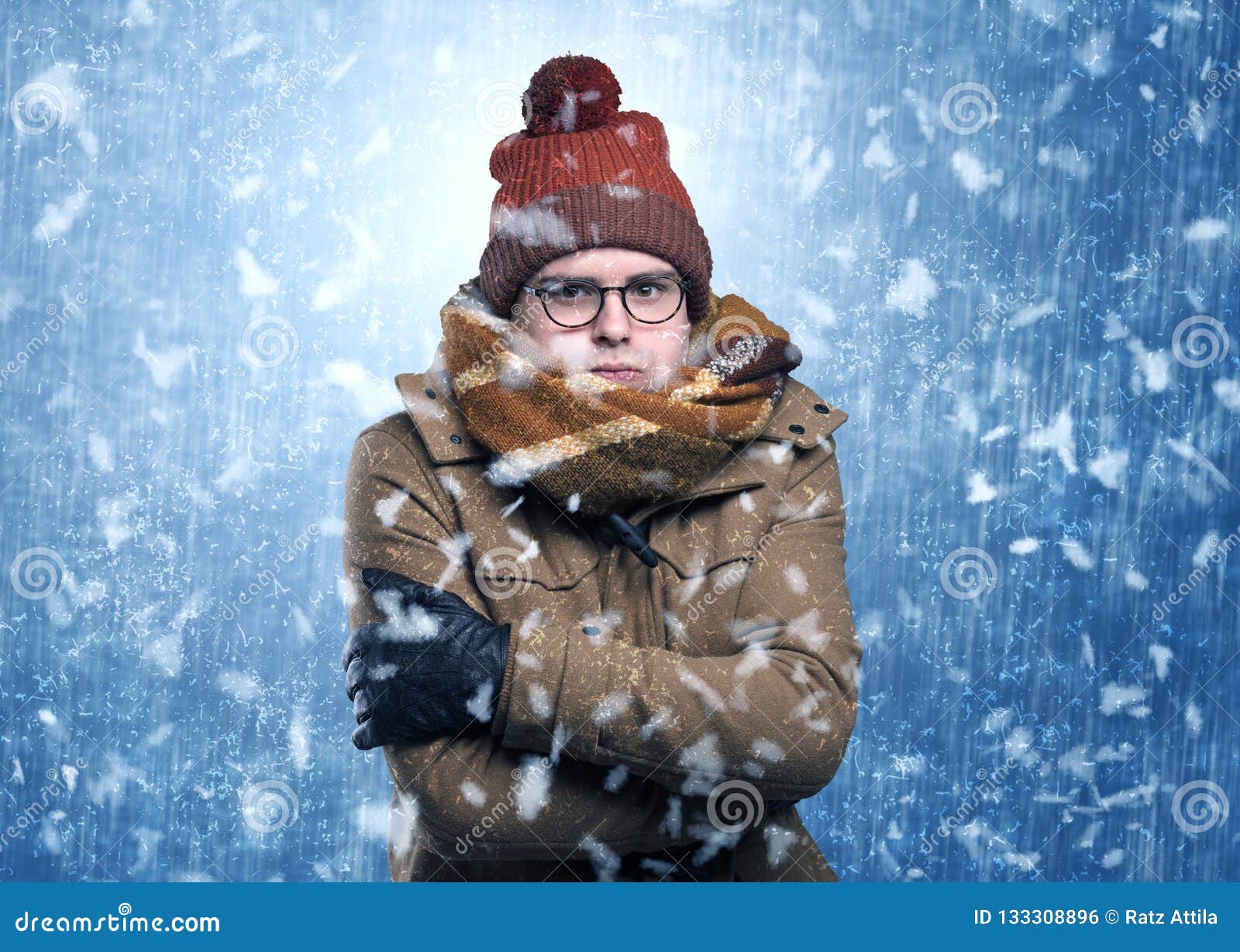 Handsome Boy Shivering at Snowstorm Concept Stock Photo - Image of ...