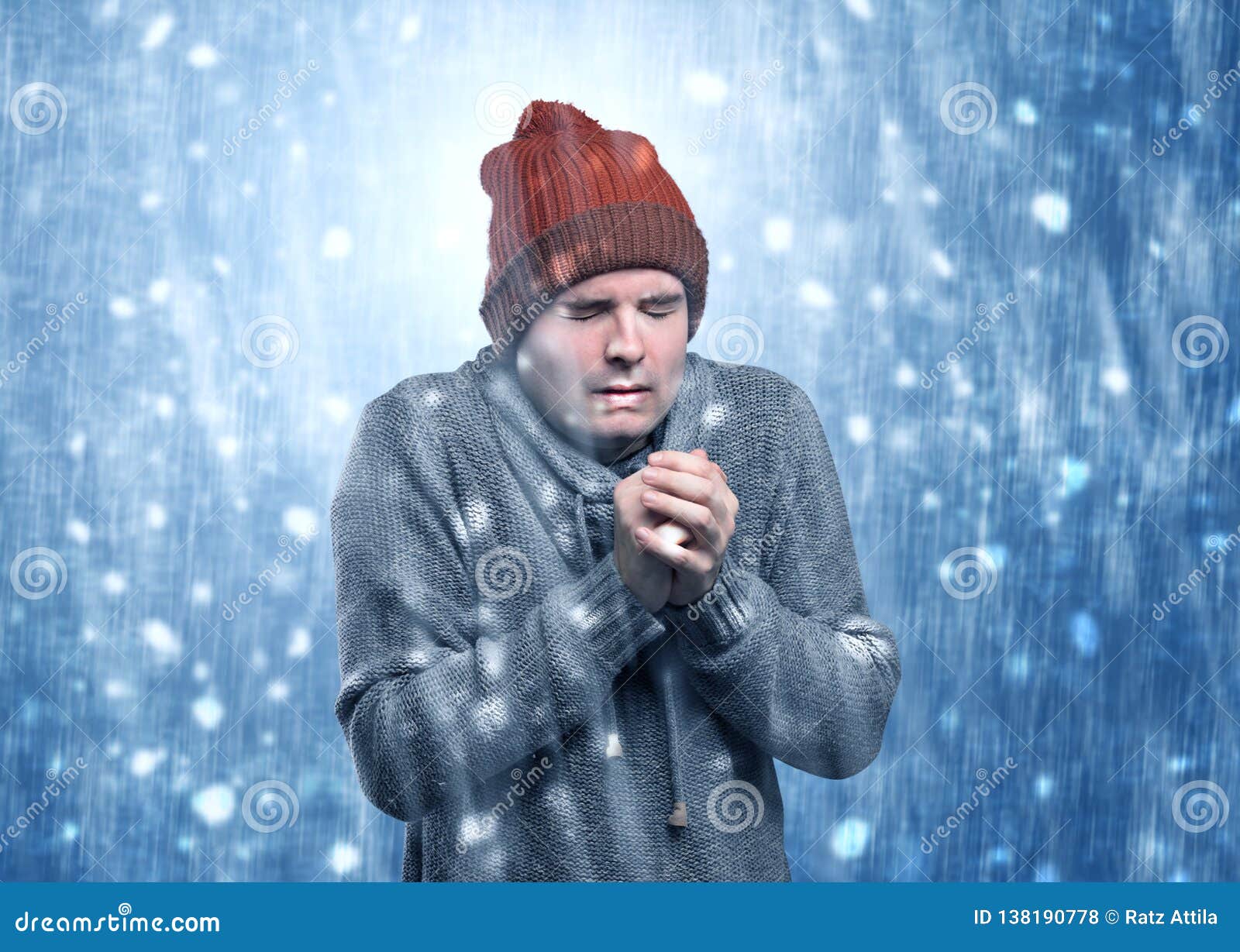 Handsome Boy Shivering at Snowstorm Concept Stock Photo - Image of ...
