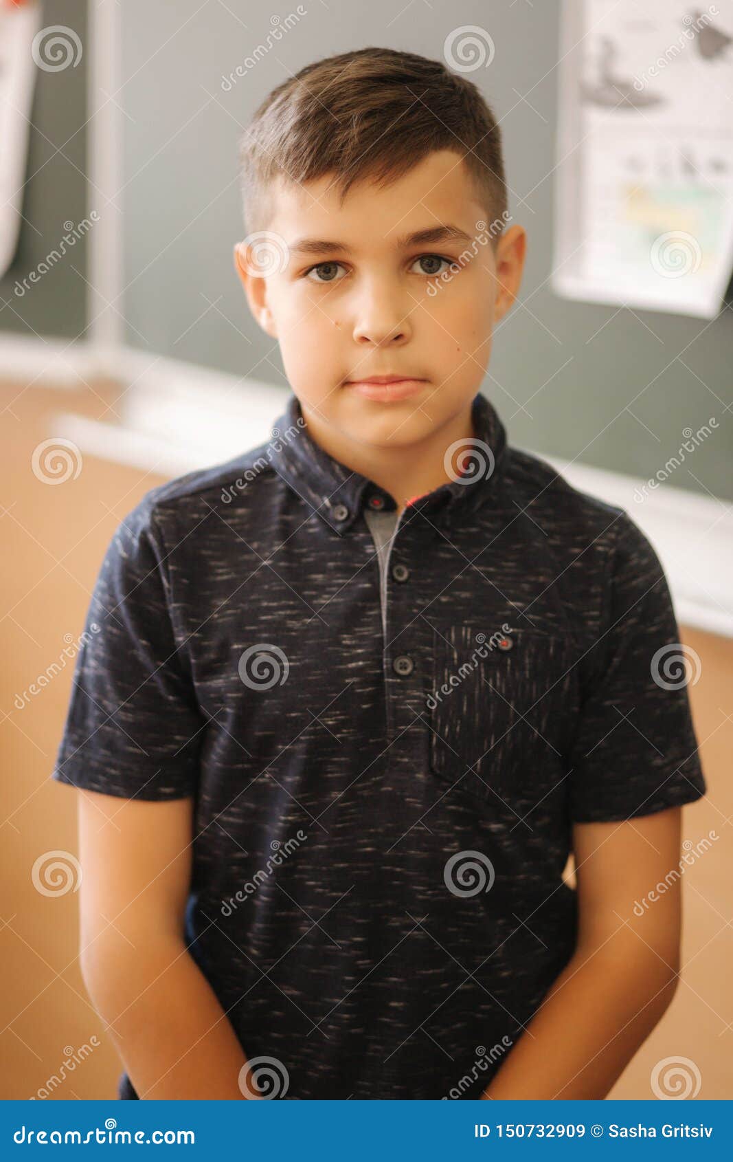 Handsome Boy Stand in Front of Blackboard Stock Image - Image of person ...