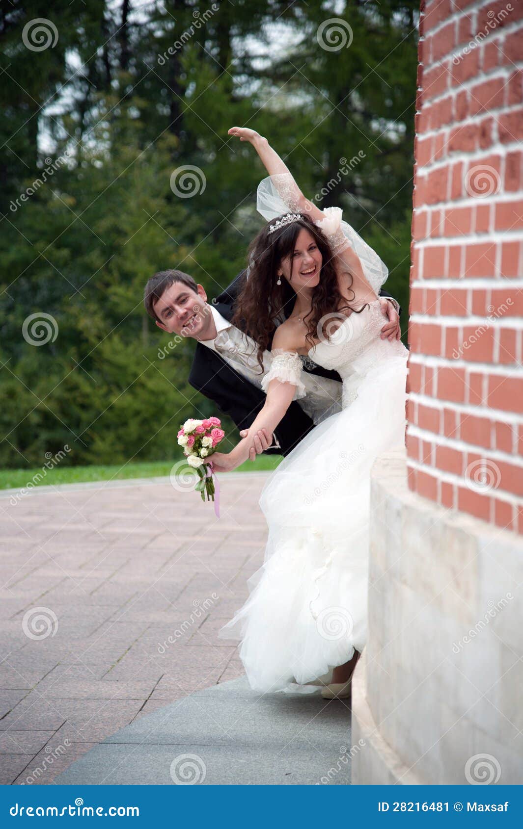 Handsome Bride and Funny Groom Stock Image - Image of husband, marriage ...