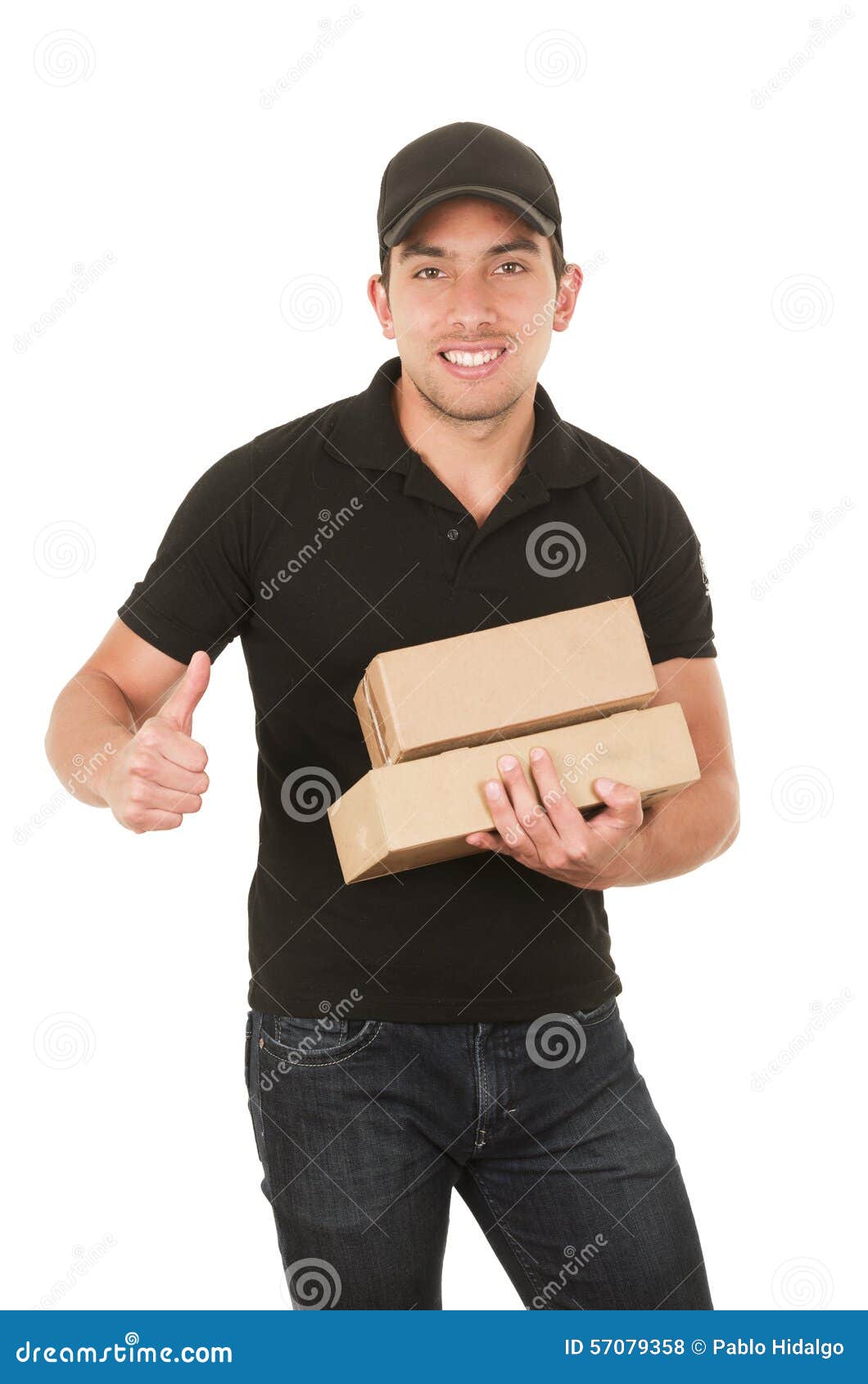 Handsome Brunette Courier Man Holding Packages Stock Photo - Image of ...