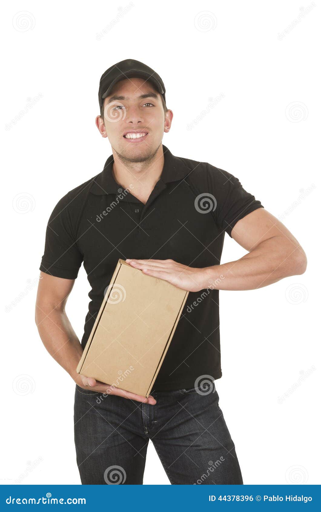 Handsome Brunette Courier Man Holding Packages Stock Photo - Image of ...