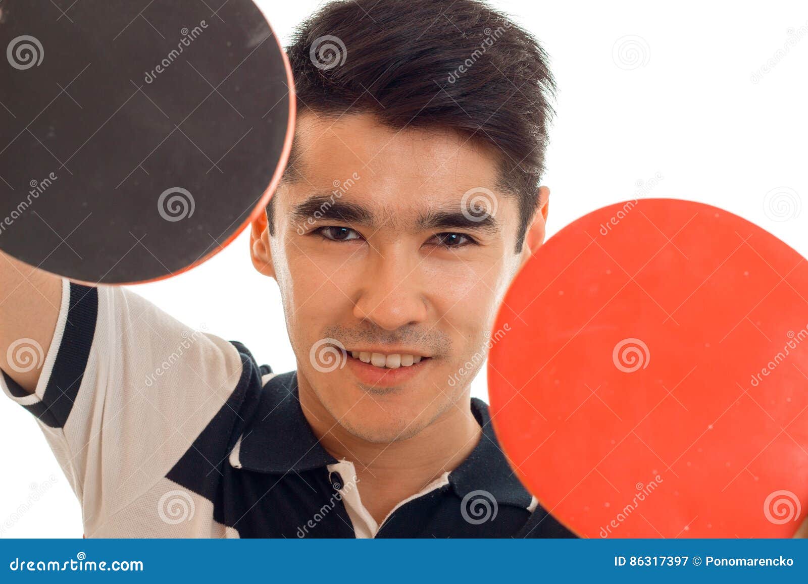 Handsome Brunette Sports Man Practicing Ping-ping Isolated on White ...