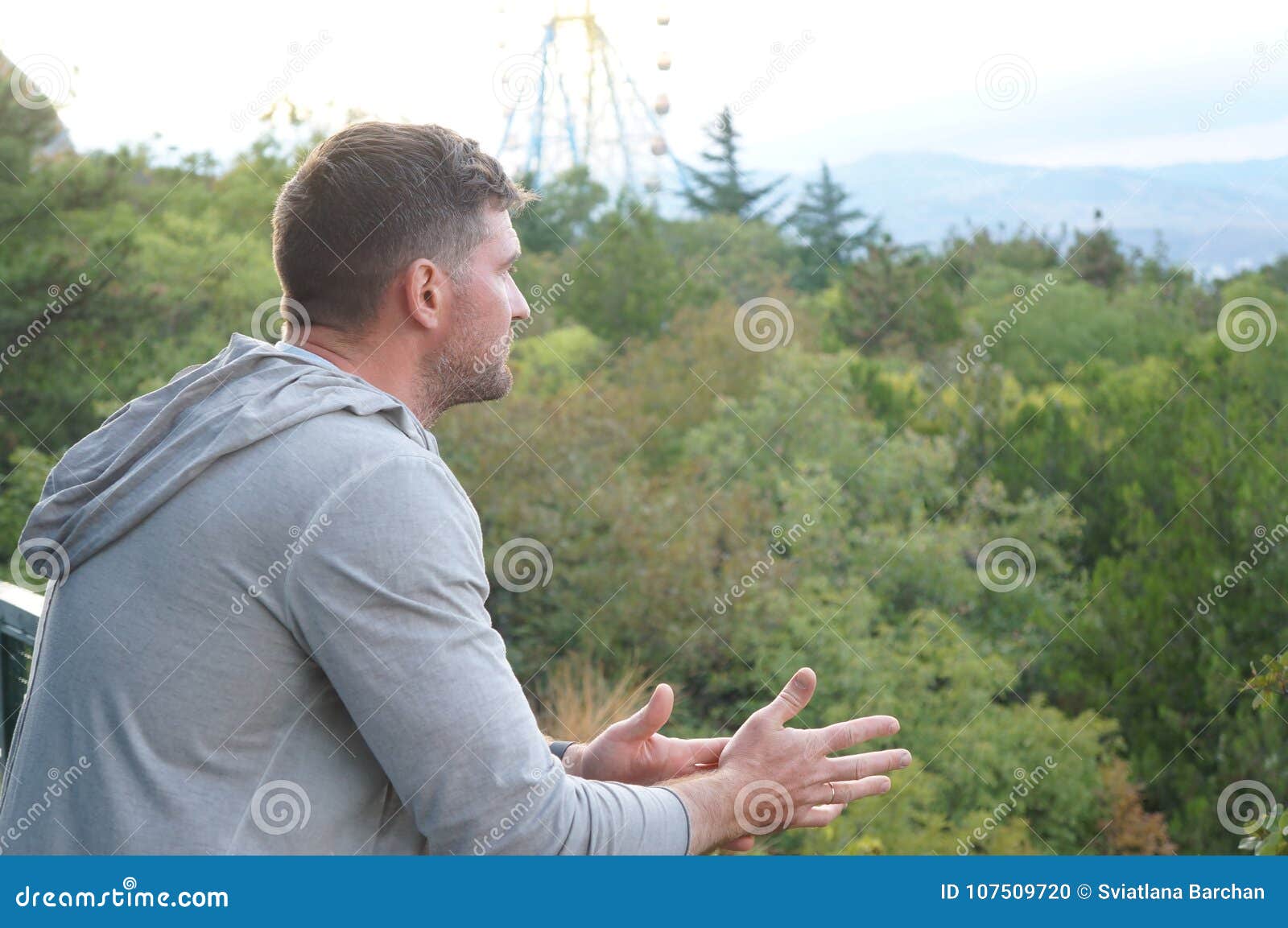Handsome, Brutal Guy Staring into the Distance on the Background of a ...