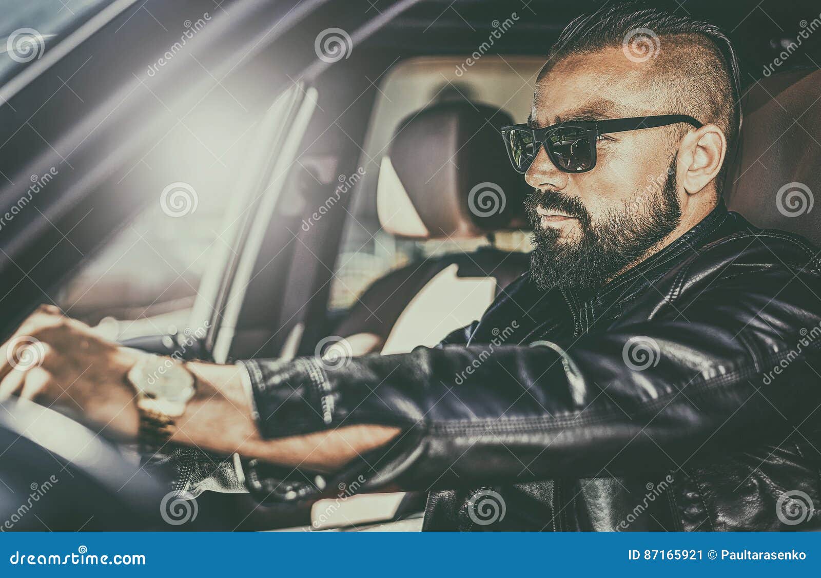 Handsome Brutal Young Man Behind the Wheel of a Luxury Car Stock Image ...
