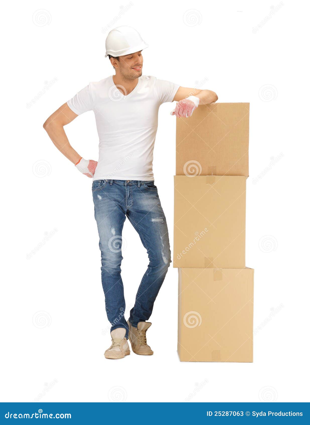 Handsome Builder with Big Boxes Stock Image - Image of male, isolated ...